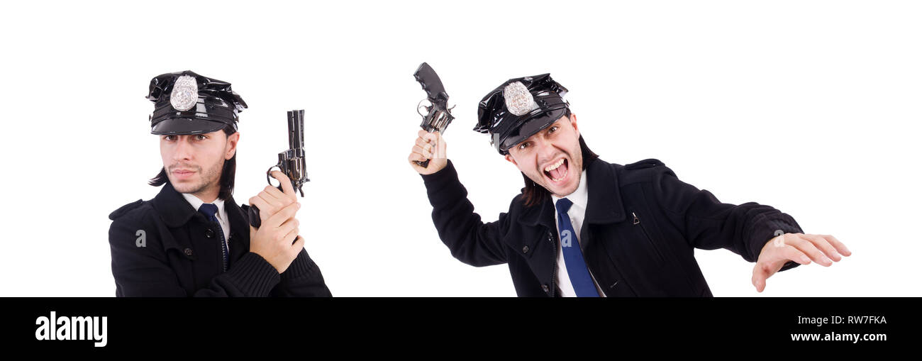 Police officer isolated on white Stock Photo - Alamy