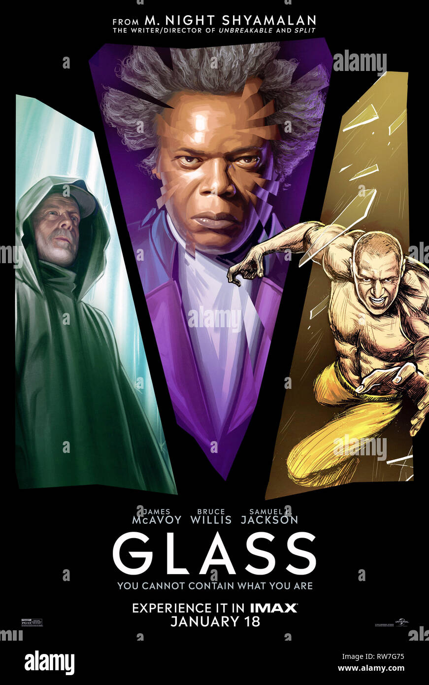 GLASS, US IMAX poster, from left: Bruce Willis, Samuel L. Jackson ...