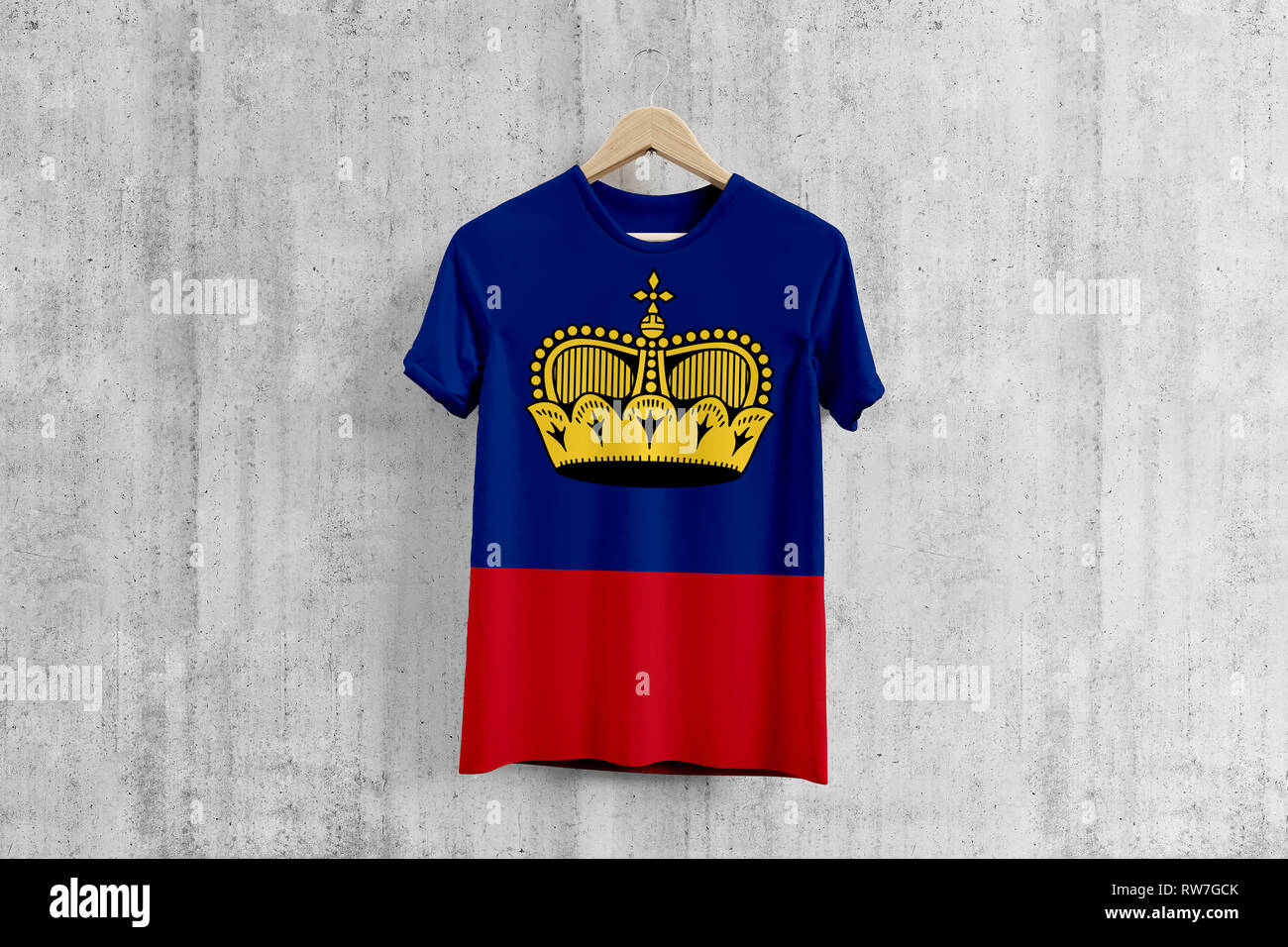 Liechtenstein flag T-shirt on hanger, Liechtensteiner team uniform ...