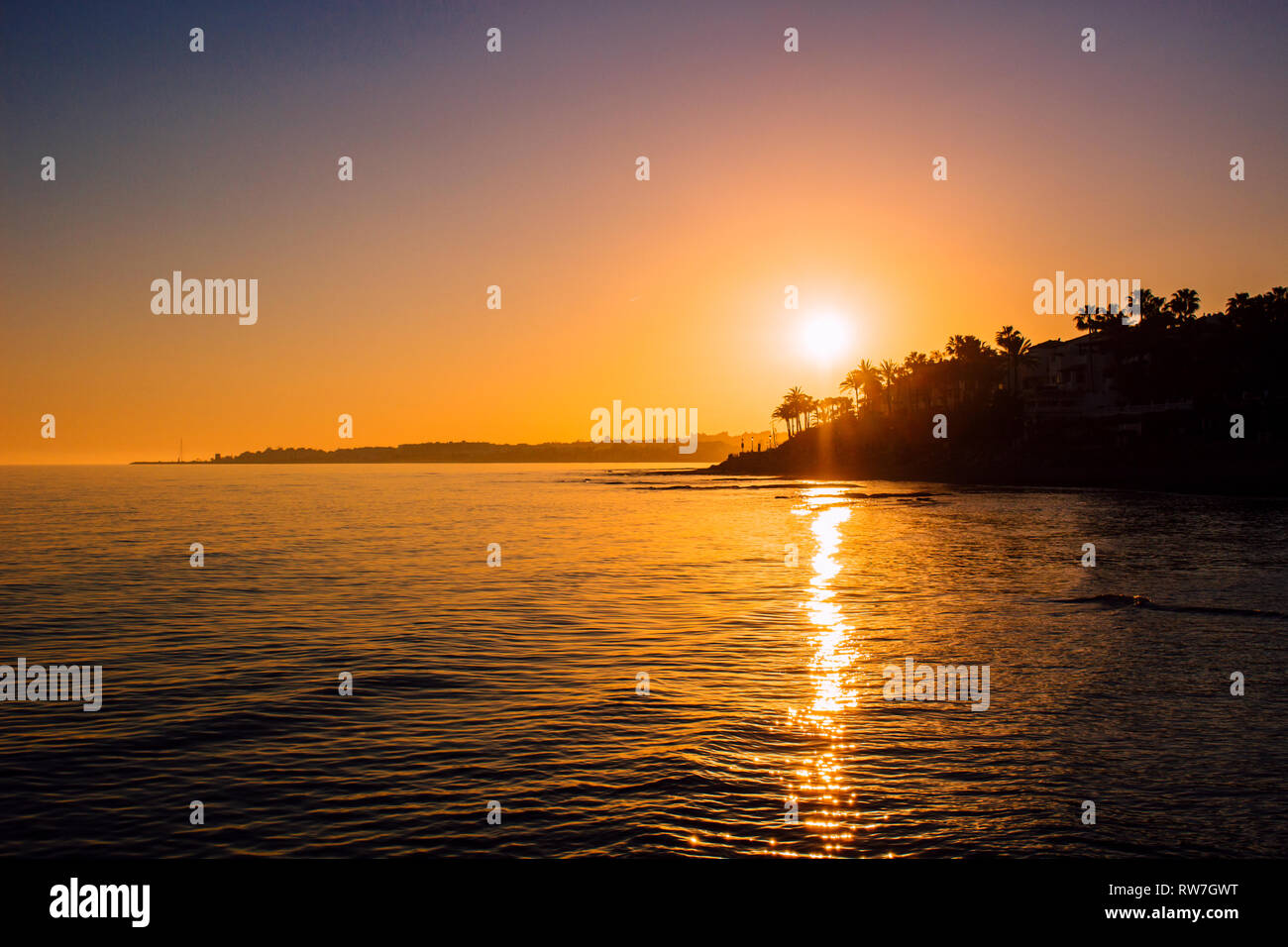 Sunset landscape. View of Puerto Banus, Marbella Stock Photo - Alamy