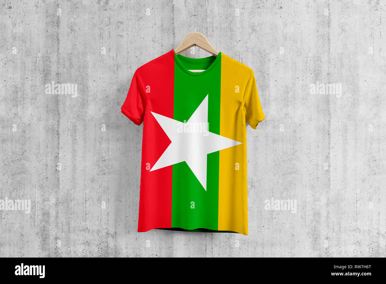 Burma flag T-shirt on hanger, Myanmarese team uniform design idea for ...