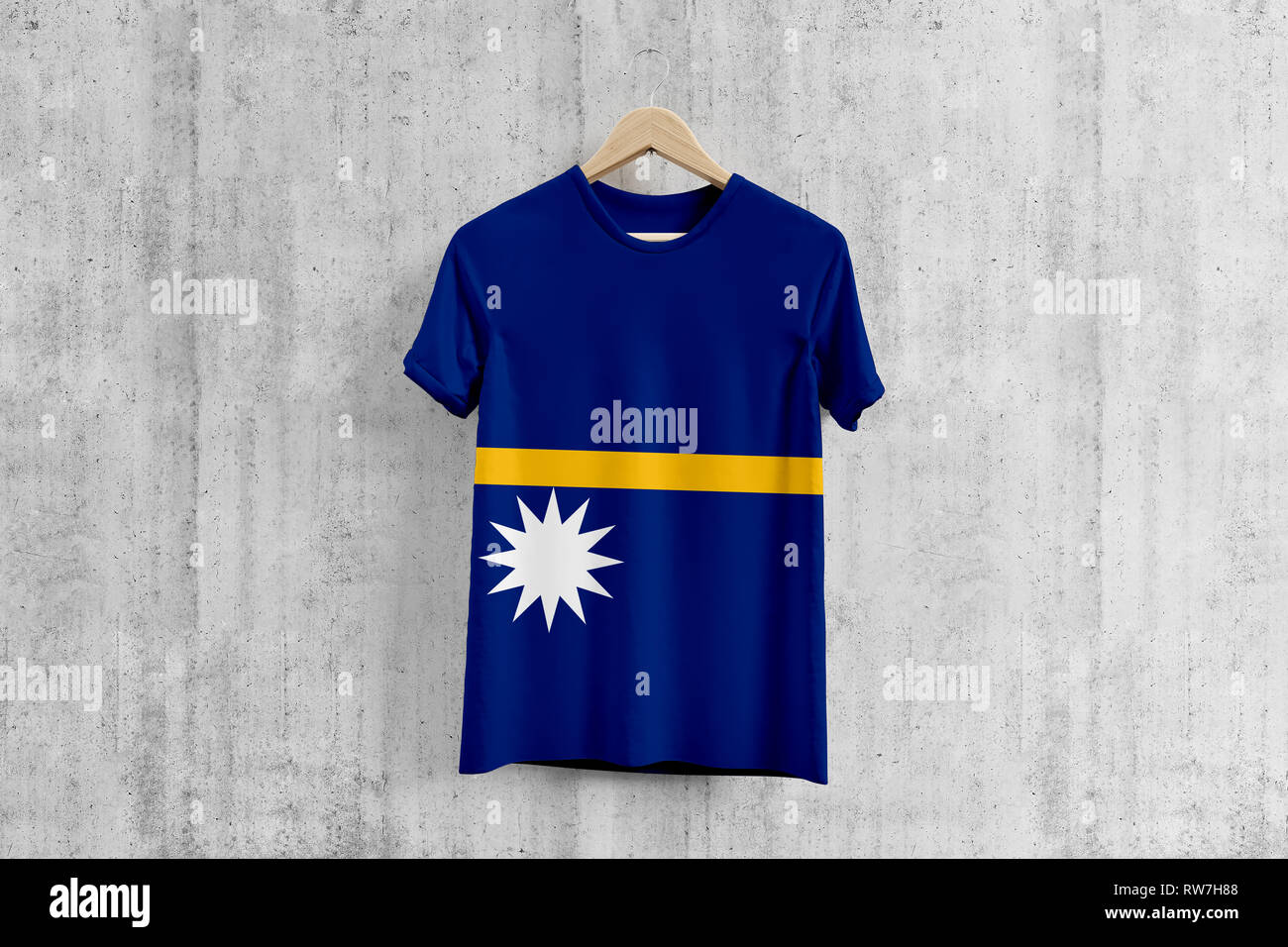 Nauru flag T-shirt on hanger, Nauruan team uniform design idea for ...