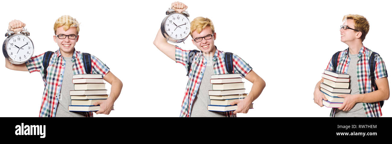 Young boy with alarm-clock in time management concept Stock Photo - Alamy