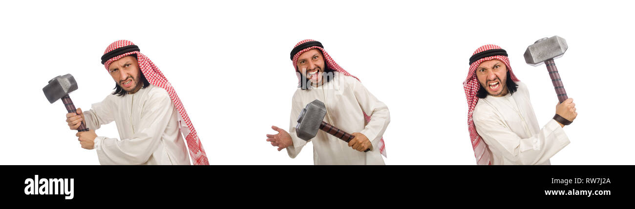 Angry arab man with hammer isolated on white Stock Photo - Alamy