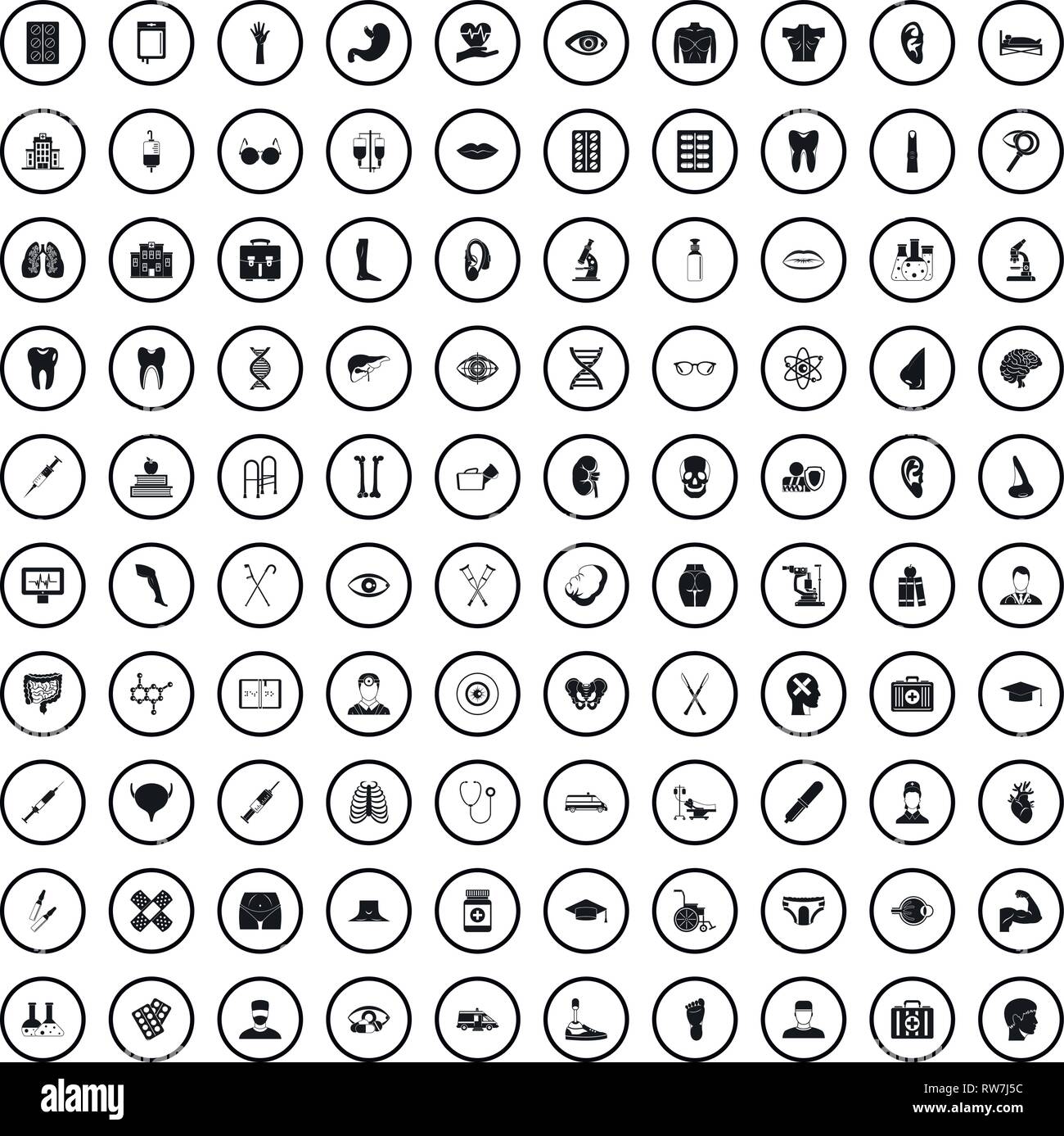 100 medical anatomy icons set, simple style Stock Vector Image & Art ...