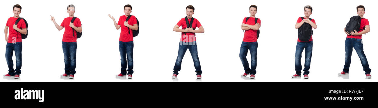 Young student with backpack isolated on white Stock Photo - Alamy