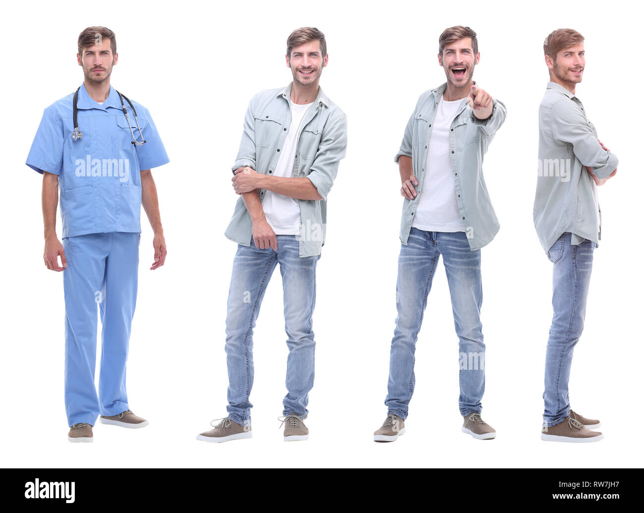 collage doctor and young man isolated on white Stock Photo - Alamy