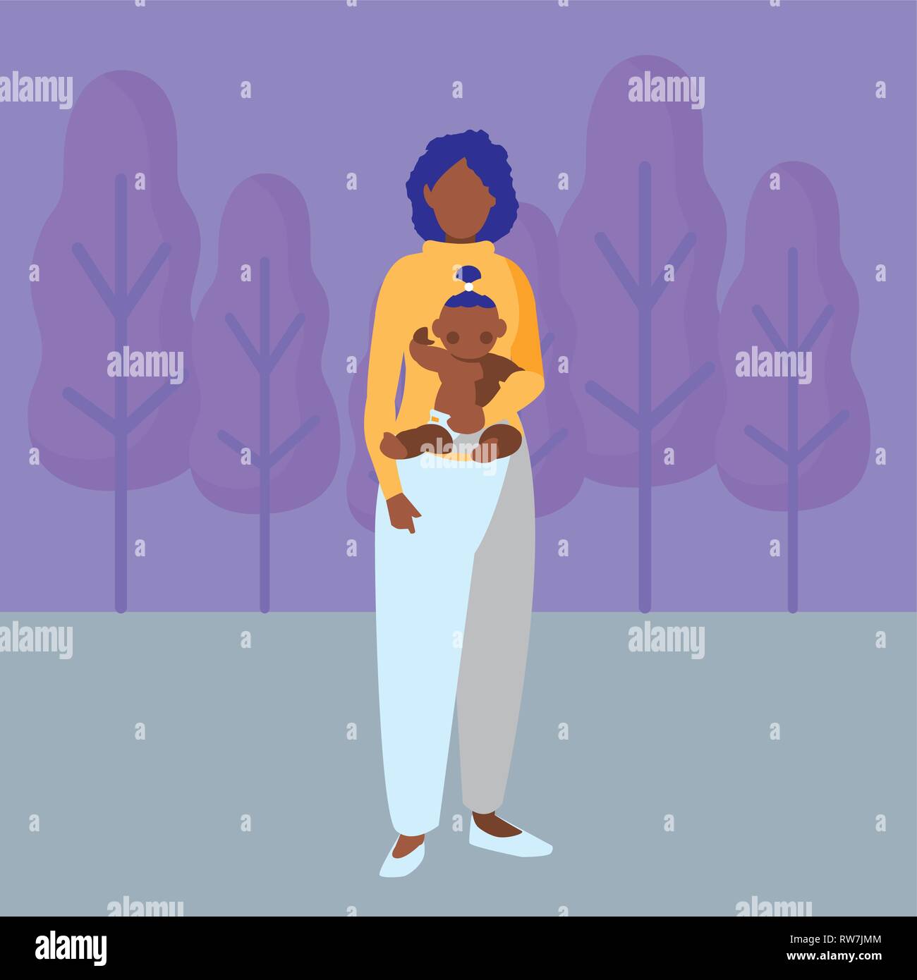 black mother with baby daughter characters vector illustration design ...