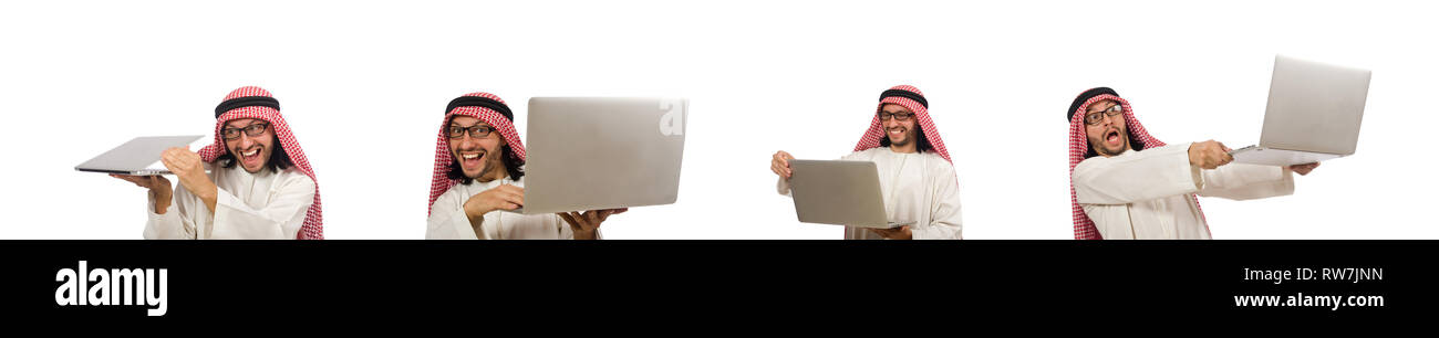 Arab man with laptop isolated on white Stock Photo - Alamy