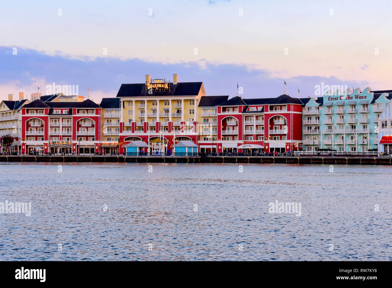 Orlando, Florida. February 09, 2019. Colorful Dockside waterfront ...