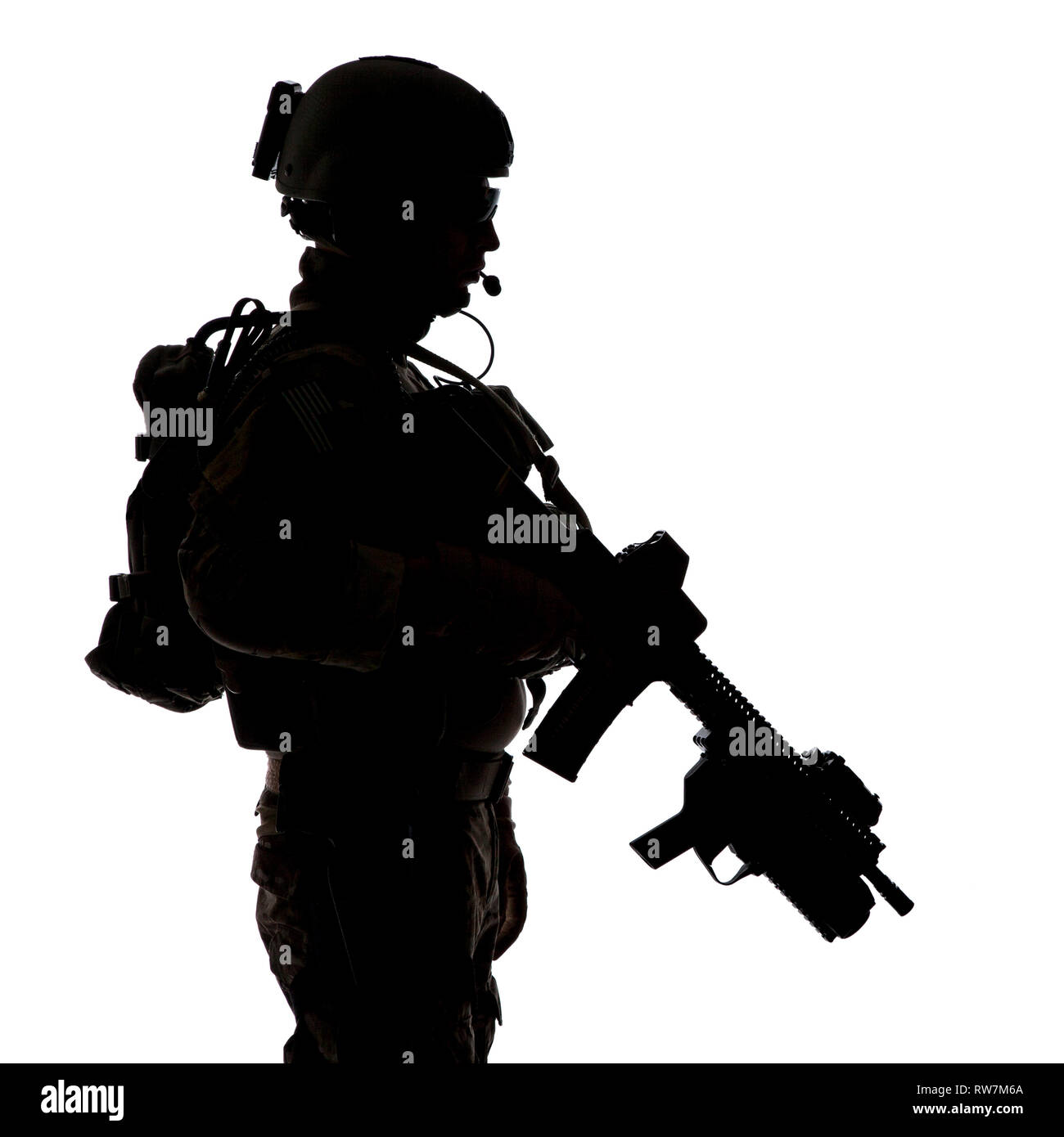 Silhouette of United States Army ranger with assault rifle Stock Photo ...