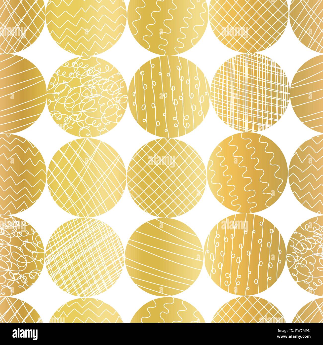 Gold foil textured circle shapes seamless vector pattern. Golden ...