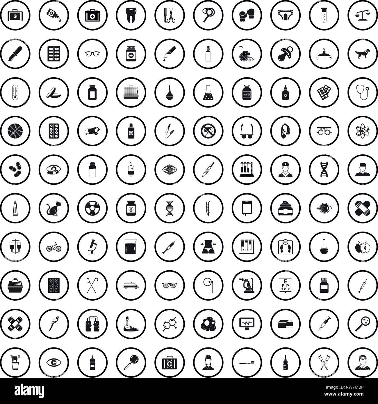 100 medical supplies icons set, simple style Stock Vector Image & Art ...