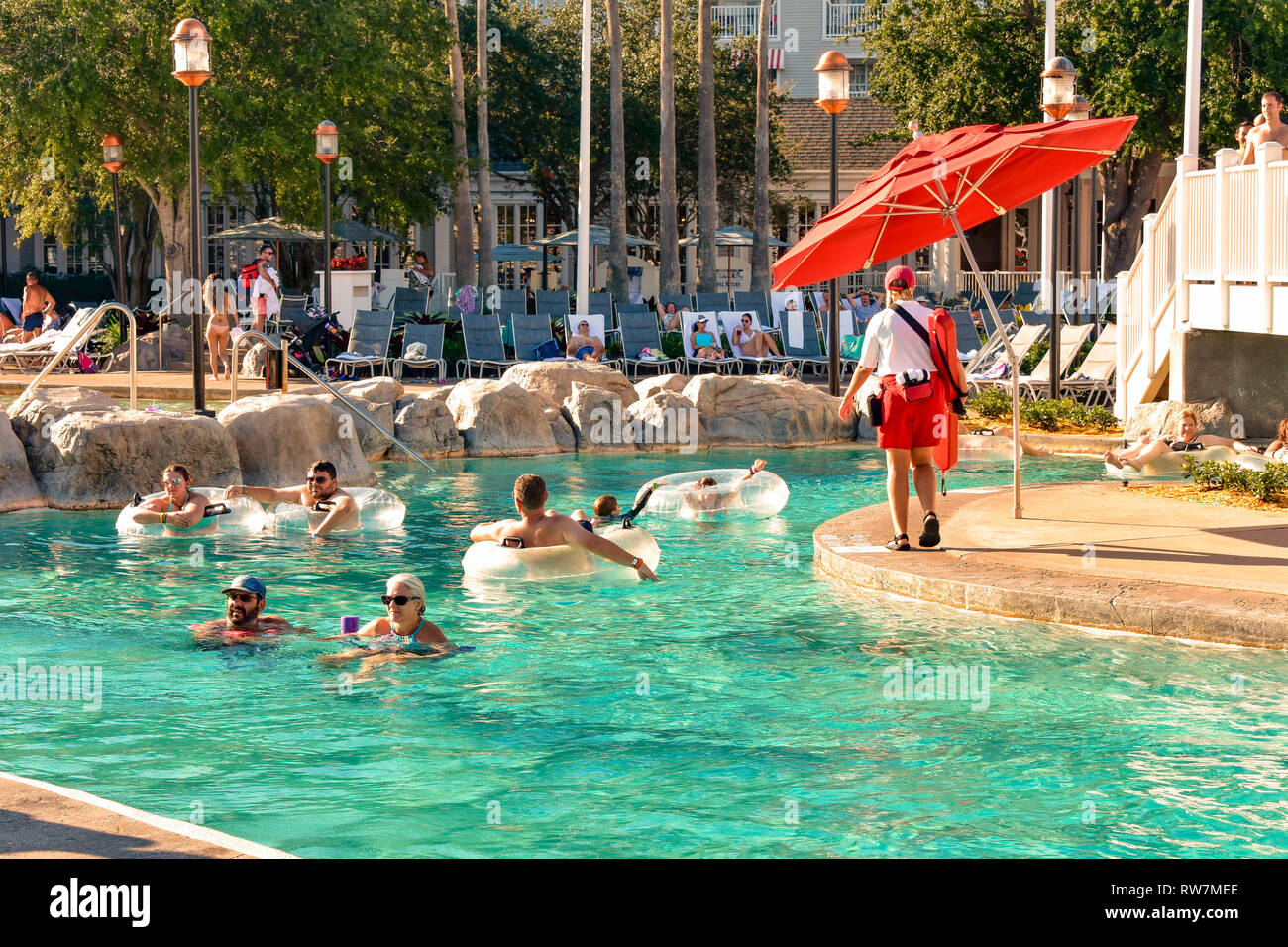 Orlando, Florida. February 09, 2019. People enjoying the Luna Park Pool ...