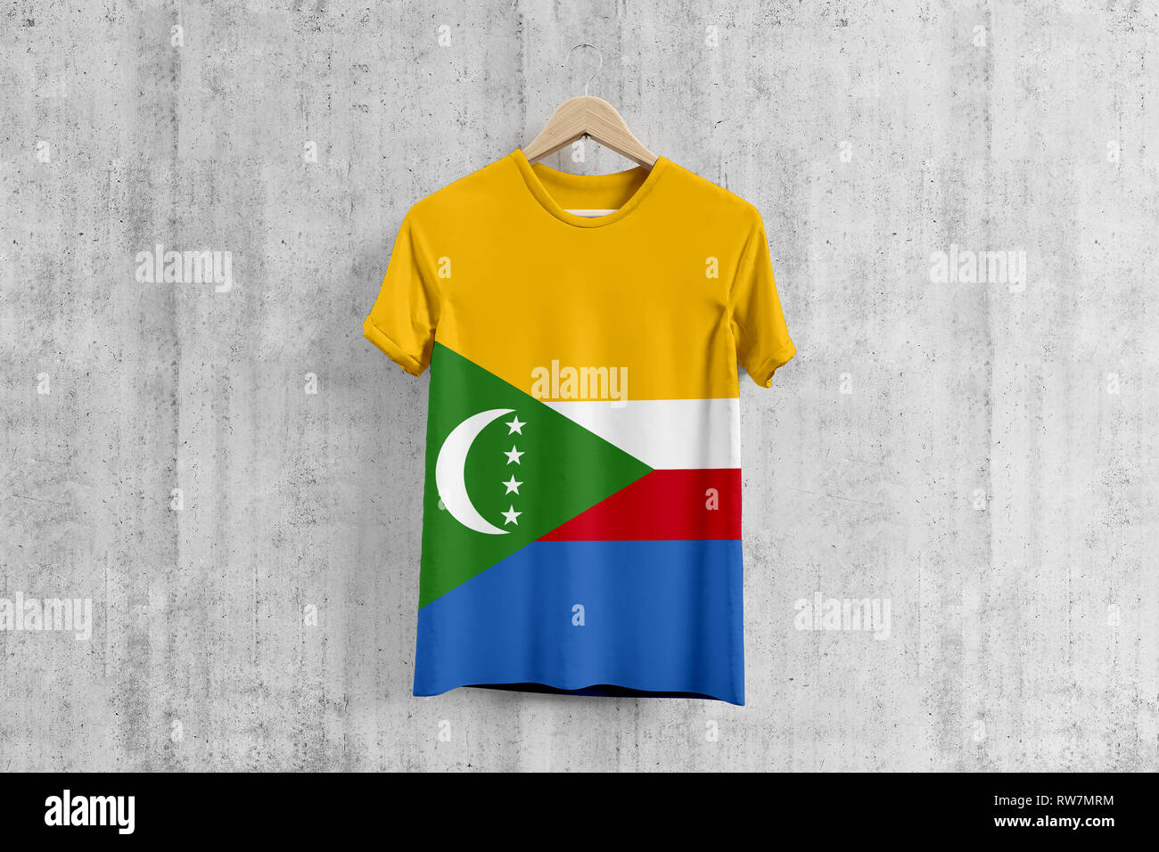 Comoros flag T-shirt on hanger, Comoran team uniform design idea for ...