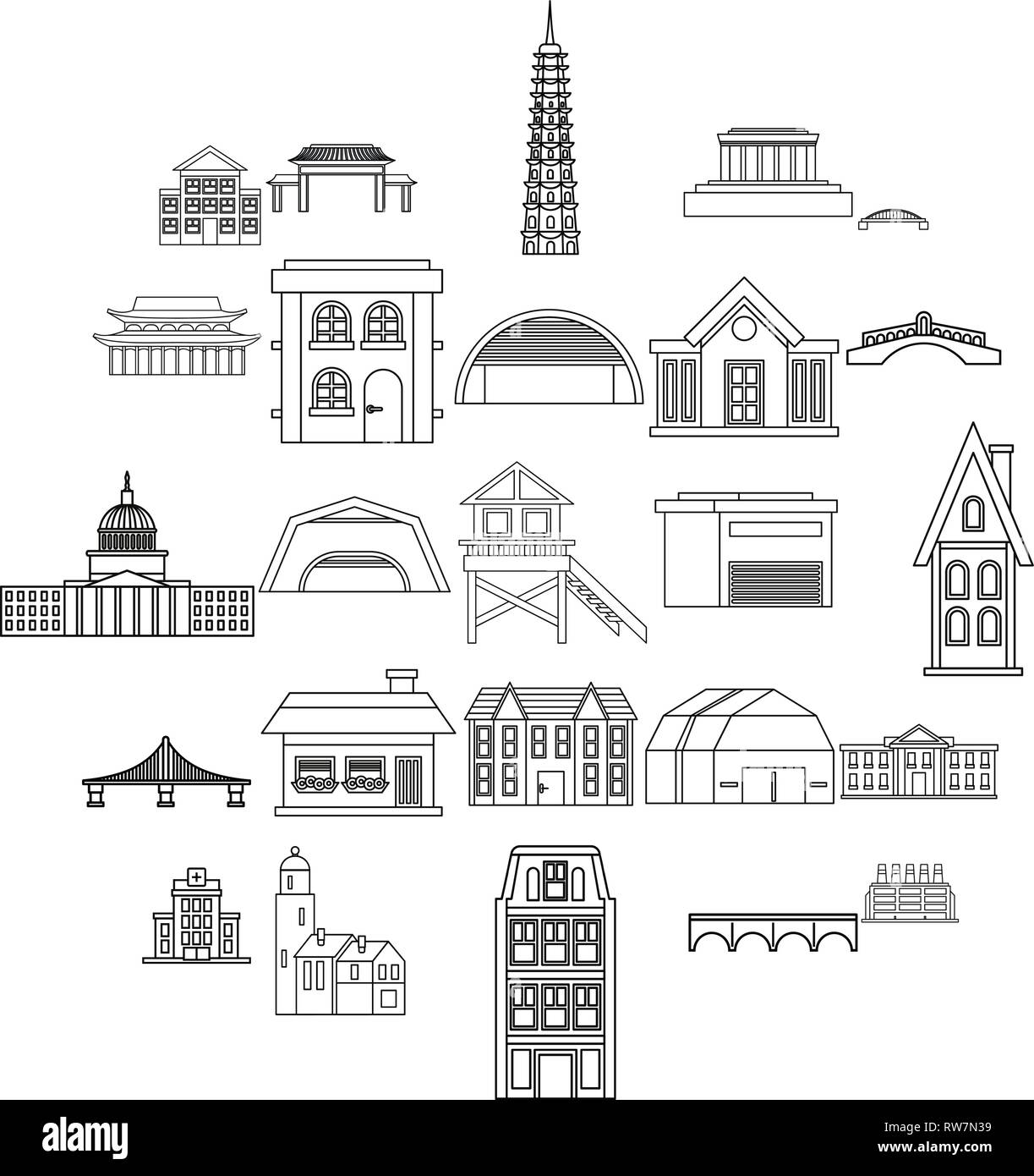 Building icons set, outline style Stock Vector Image & Art - Alamy