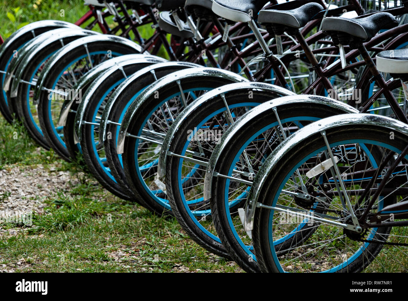 Bicycles In The Rain Stock Photo - Alamy