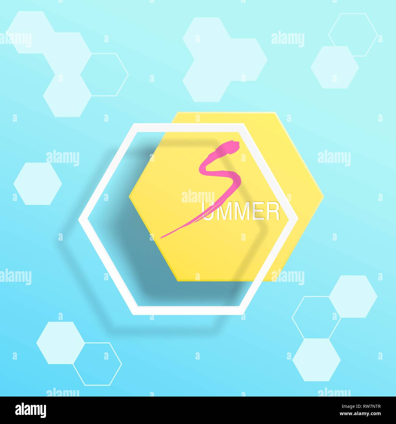Abstract yellow hexagon summer banner floating on blue background ...