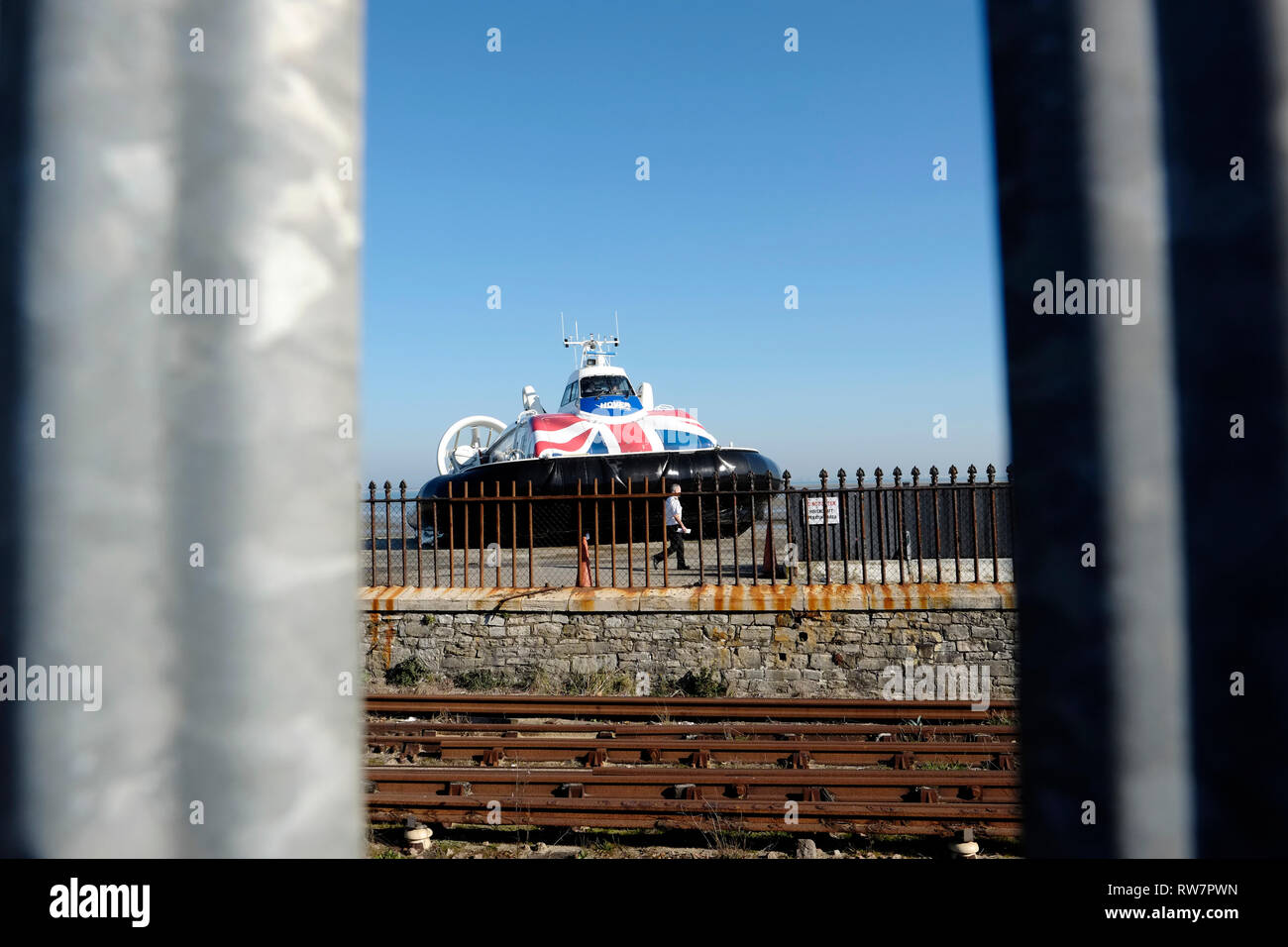 A Hovercraft on the hard standing at Hovertravel's Ryde terminal on the ...