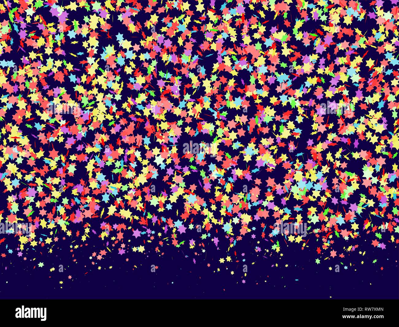 Festive background with many falling colorful stars. Vector illu Stock ...