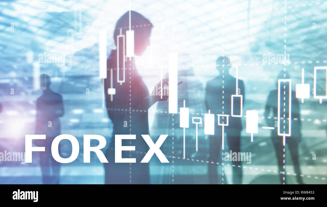 Forex trading, financial candle chart and graphs on blurred business ...
