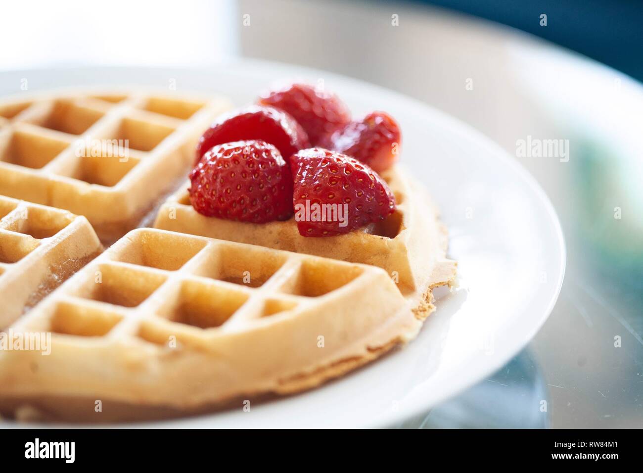 Waffle with strawberries hi-res stock photography and images - Alamy
