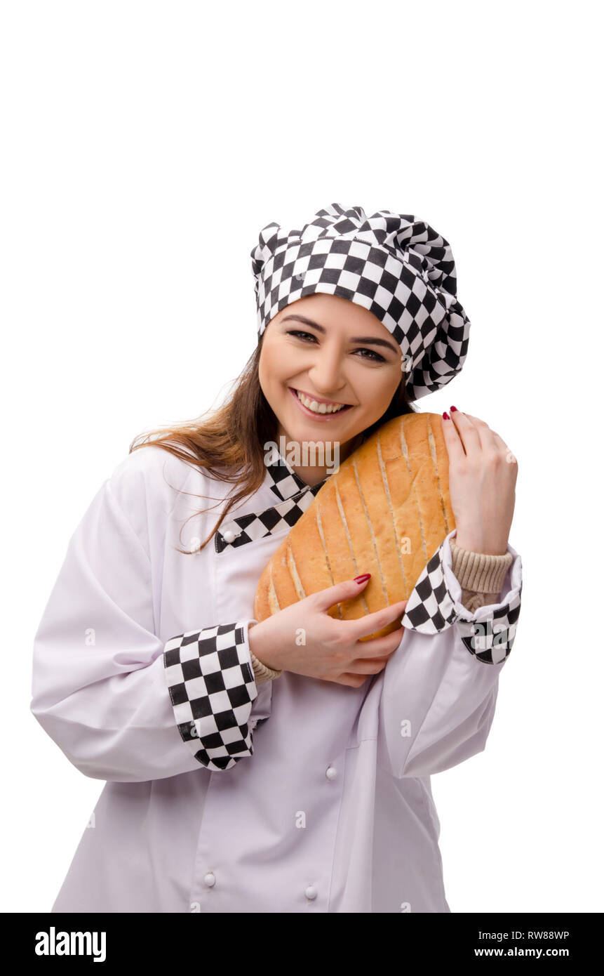 Young female baker isolated on white Stock Photo - Alamy
