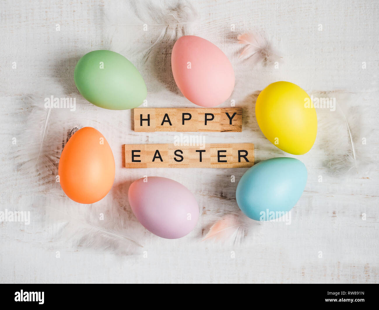 Wooden letters of the alphabet in the form of the words HAPPY EASTER on ...