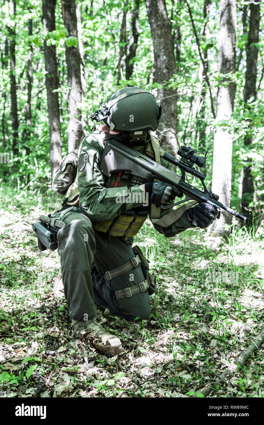 Jagdkommando soldier of the Austrian special forces equipped with rifle ...