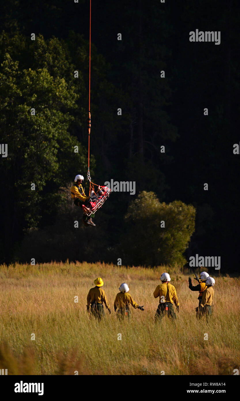Rescue operation for a fallen climber in Yosemite, California, United ...