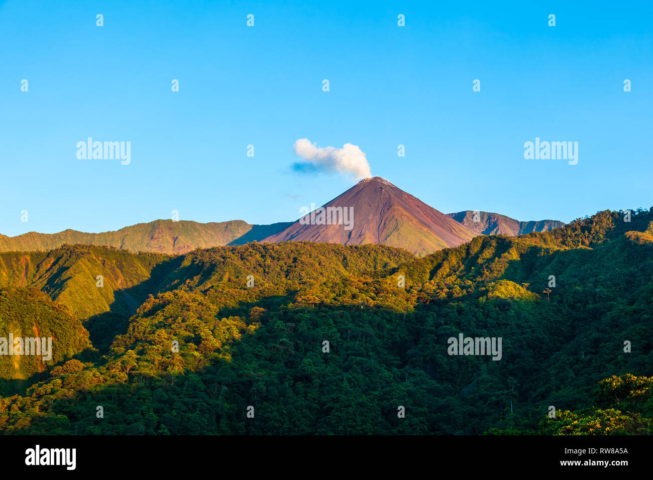 Volcan El Reventador in eruption, between the provinces of Napo and ...