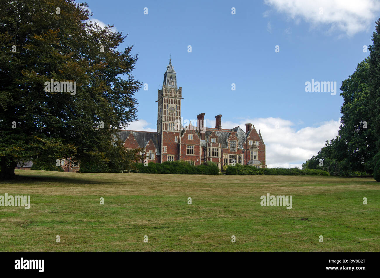 View across parkland towards the historic stately home Aldermaston ...
