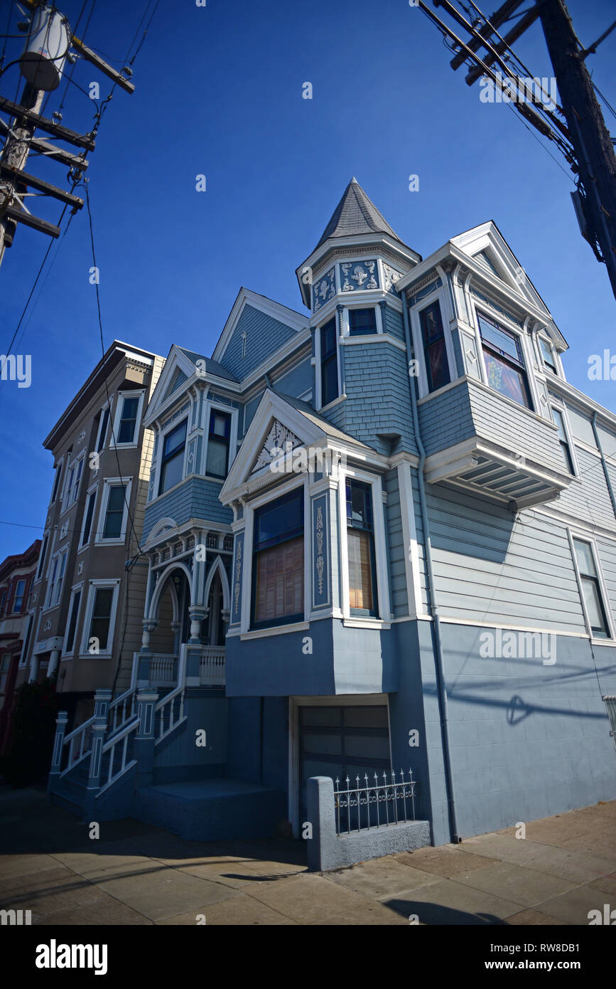 Blue house building in San Francisco Stock Photo - Alamy