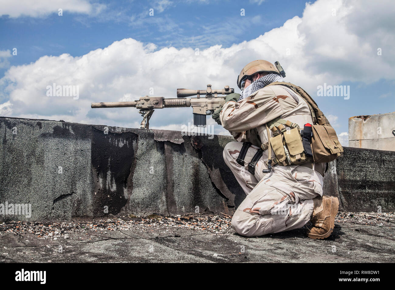Member of Navy SEAL Team with weapons in action Stock Photo - Alamy