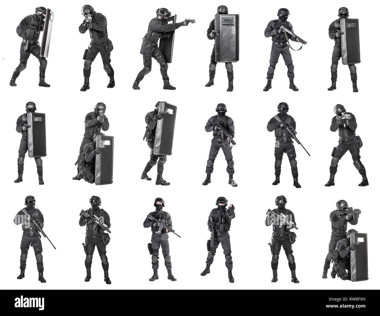 Set of police officers SWAT with firearms and ballistic shield Stock ...