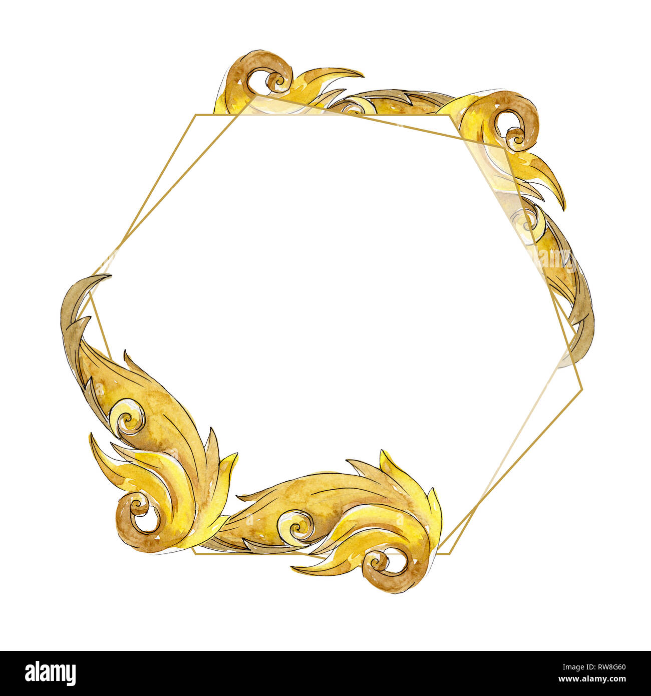 Gold monogram floral ornament. Watercolor background illustration set ...