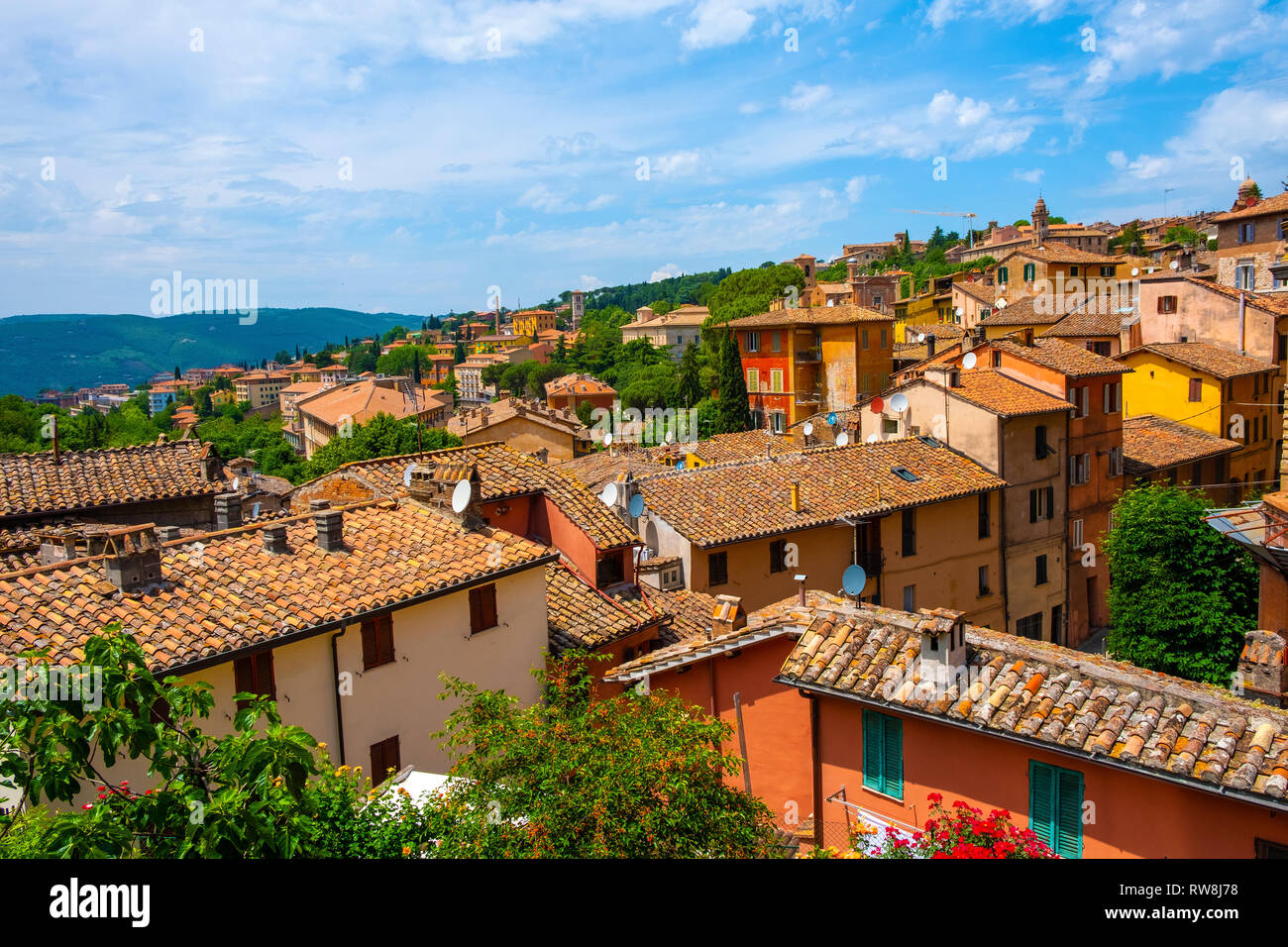 Perugia, Umbria / Italy - 2018/05/28: Panoramic view of the Perugia ...