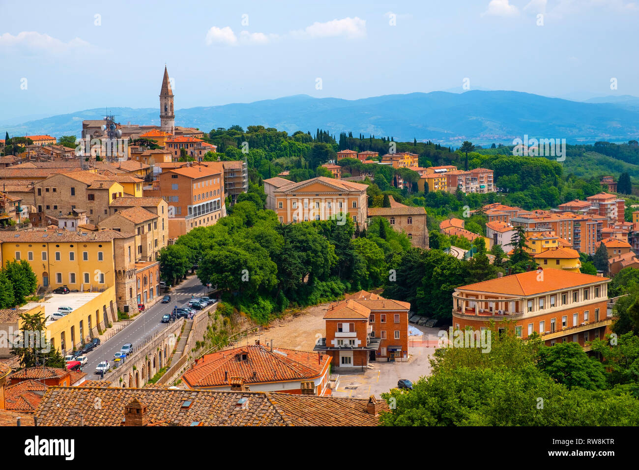 Perugia, Umbria / Italy - 2018/05/28: Panoramic view of Perugia and ...