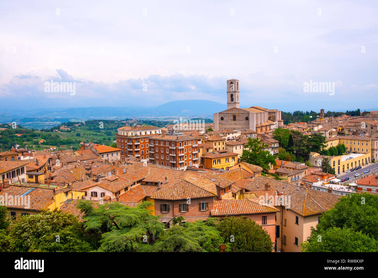 Perugia, Umbria / Italy - 2018/05/28: Panoramic view of Perugia and ...