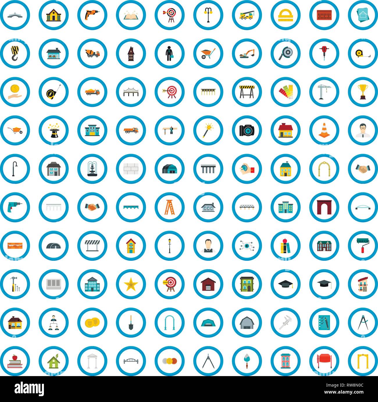 100 construction mastery icons set, flat style Stock Vector Image & Art ...