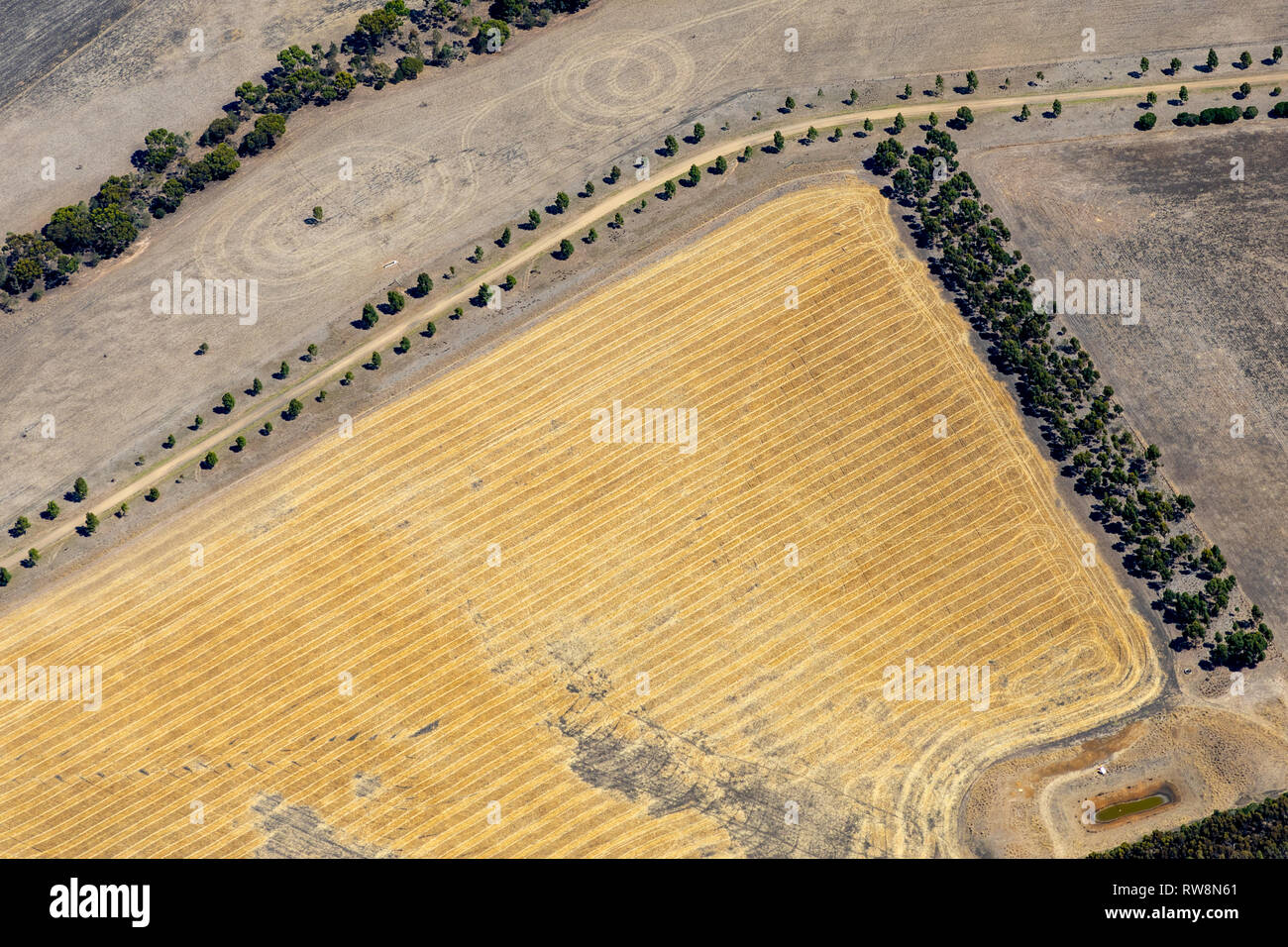Aerial photography of Victorian countryside and farms during drought ...