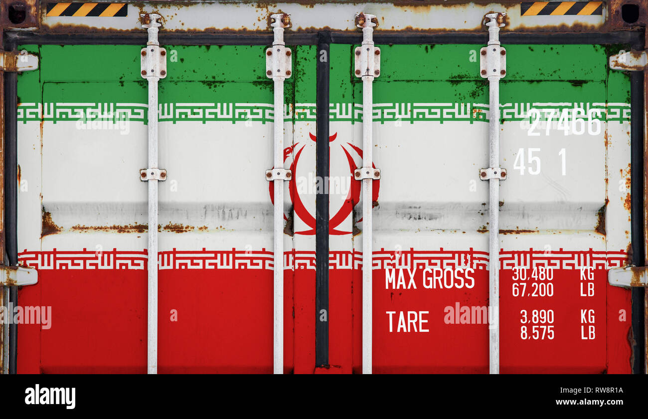 Close-up of the container with the national flag of Iran. The concept ...