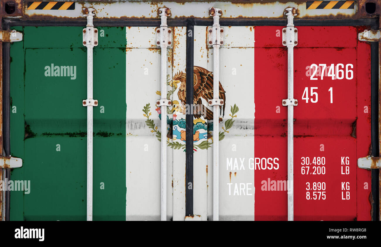 Close-up of the container with the national flag of Mexico. The concept ...