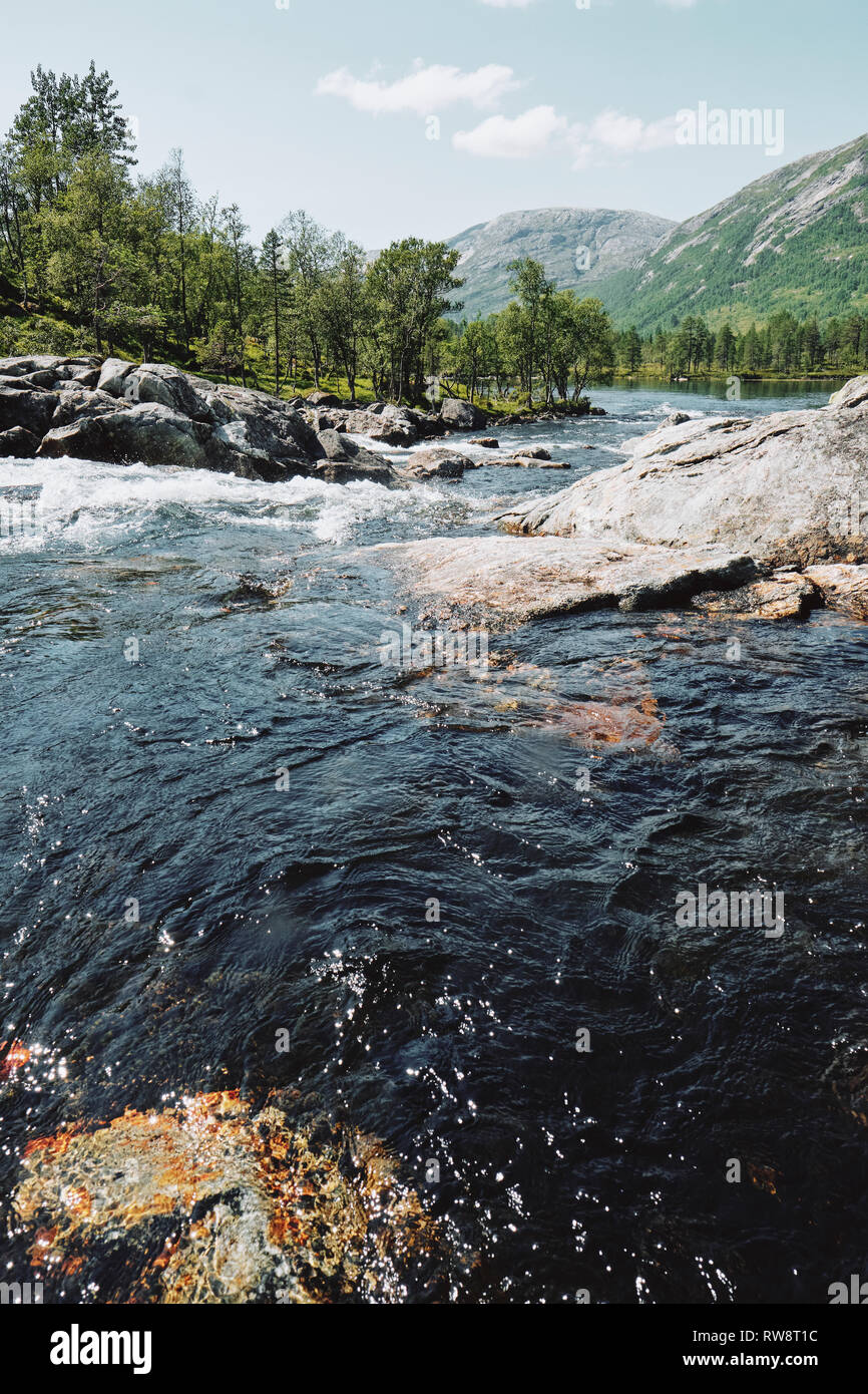 The fast flowing Gaula river landscape of Gaularfjellet in Sogn og ...