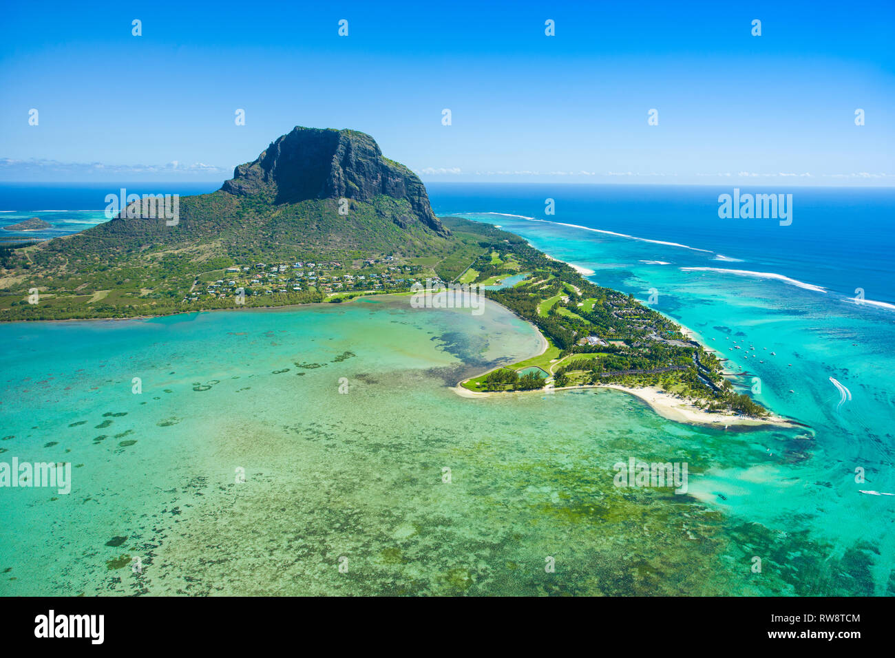Aerial view of Mauritius island panorama and famous Le Morne Brabant ...