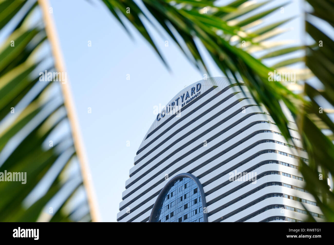 Batumi, Georgia, 2018-10-10: Courtyard by Marriott sign, surrounded by ...
