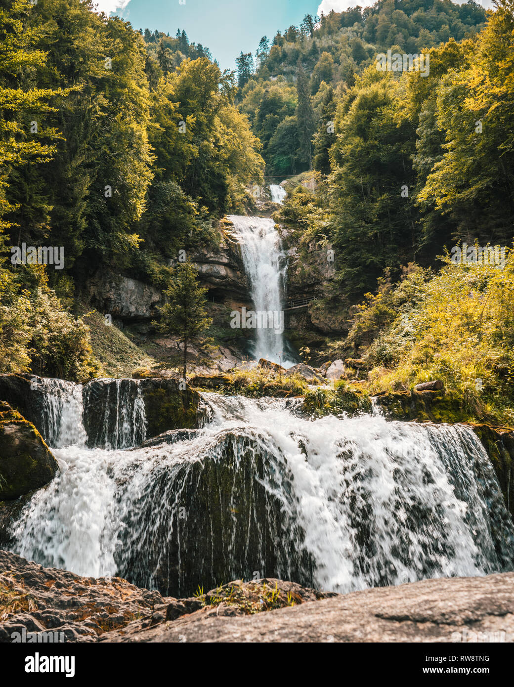 Waterfall in Swiss and river Stock Photo - Alamy