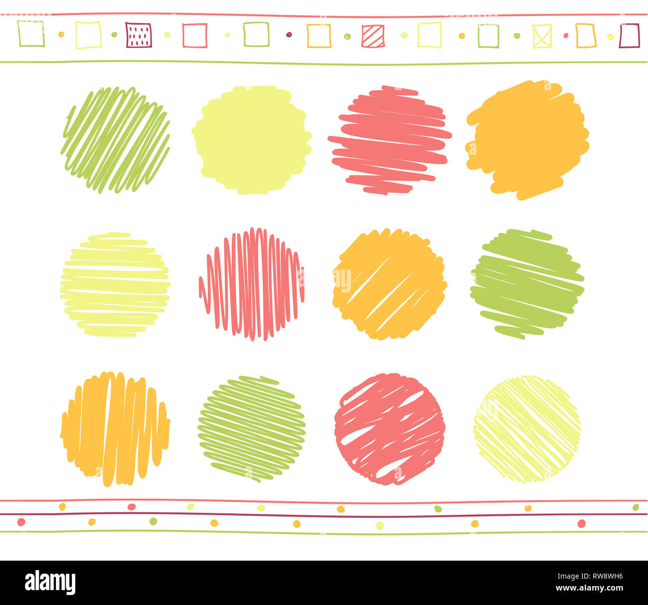 Vector collection of retro scribbled circular lines with hand drawn ...