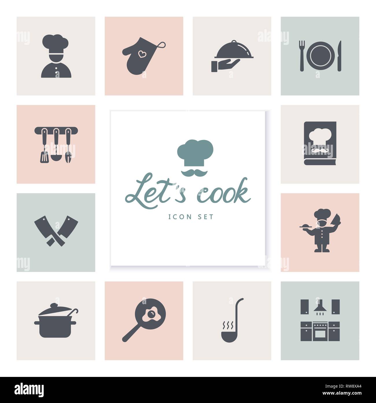 Set of icons on the kitchen theme, kitchen tools, logos, and lettering ...