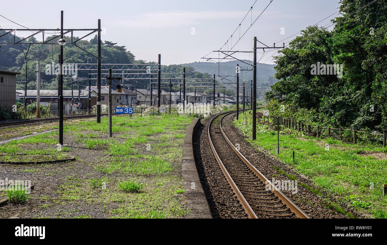 Akita, Japan - Sep 27, 2017. Architecture of a rural train station with ...